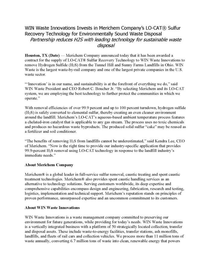 Regenerable H2S Scavenger | EcoTreat Division | Merichem